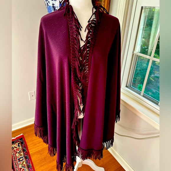 Sweaters | Nina Leonard Large Shawl Poncho Wrap Maroon Plum | Poshmark